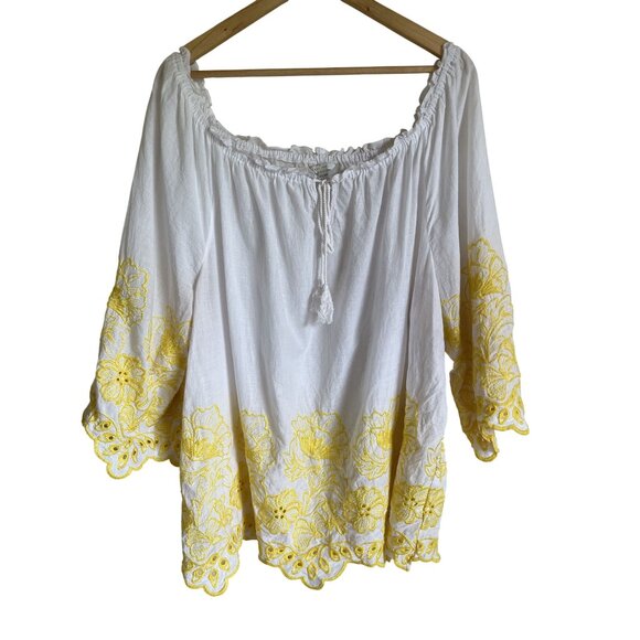 Cato | Tops | Cato Size 2628w White Yellow Eyelet Lace Peasant Top ...